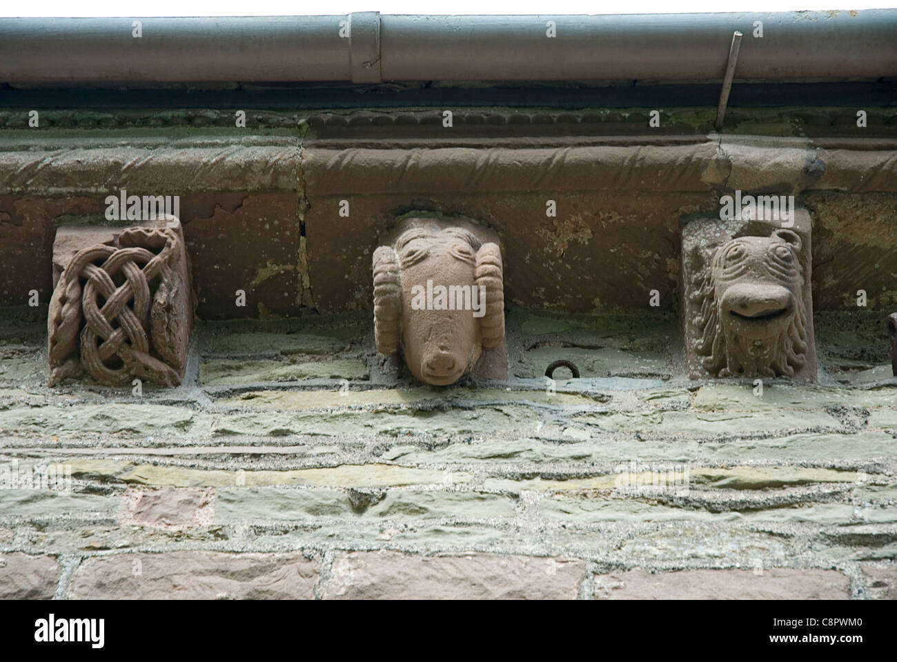 Great Britain, England, Herefordshire, Kilpeck Church, carvings under ...