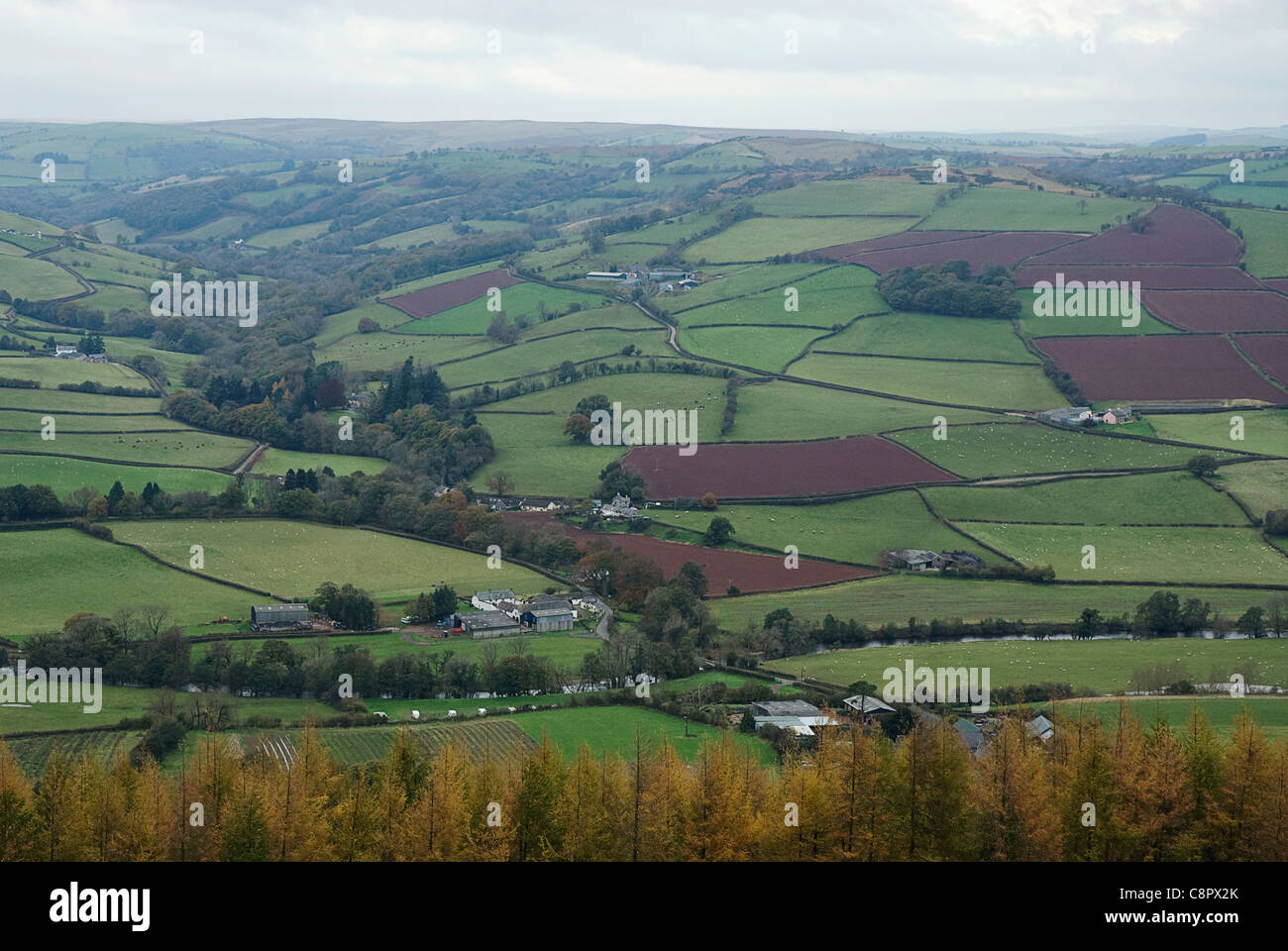 Great Britain, Wales, Brecon Beacons, View of countryside from hilltop ...