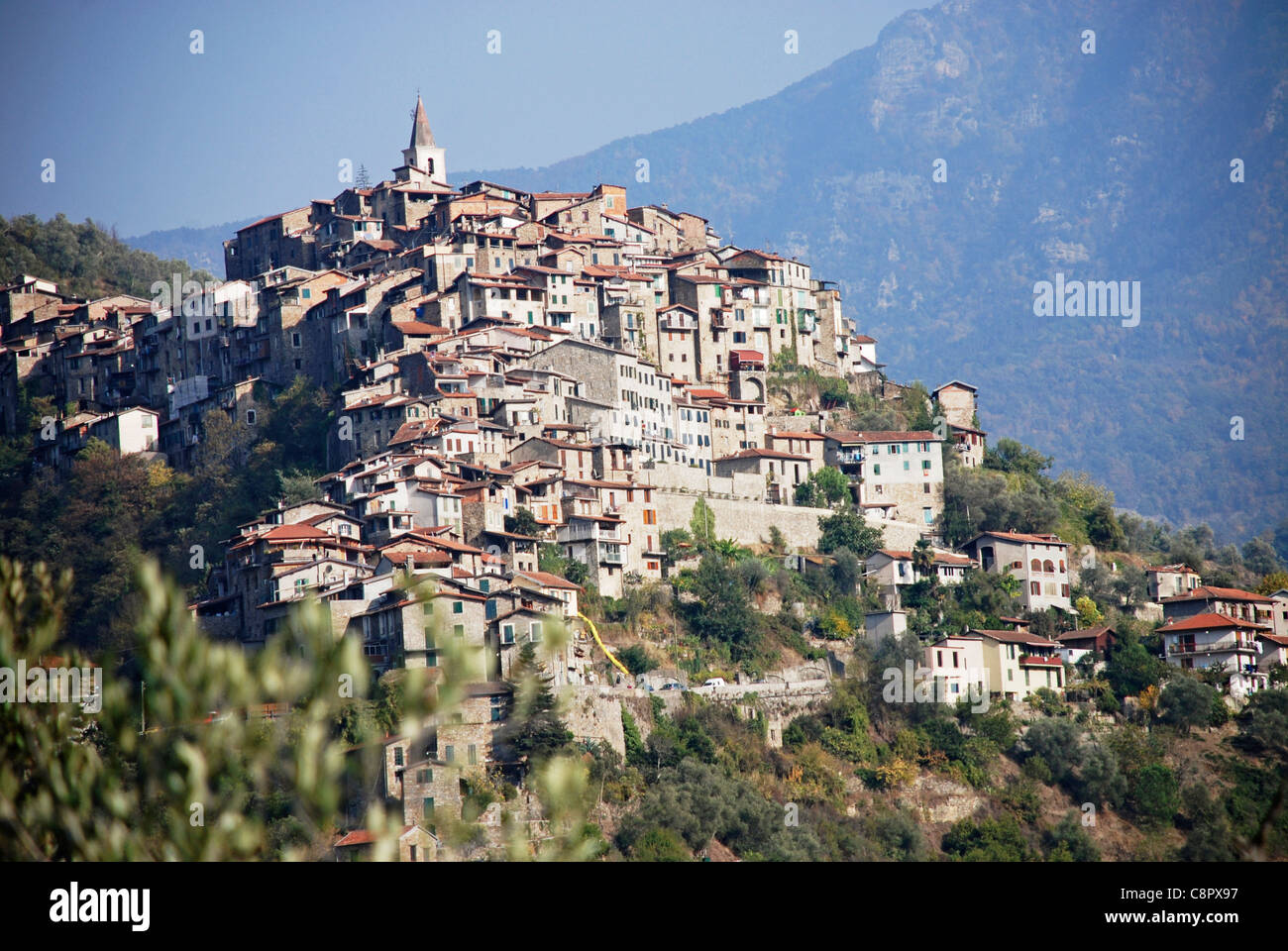 Italy, Liguria, Imperia, Apricale, town on hill Stock Photo - Alamy
