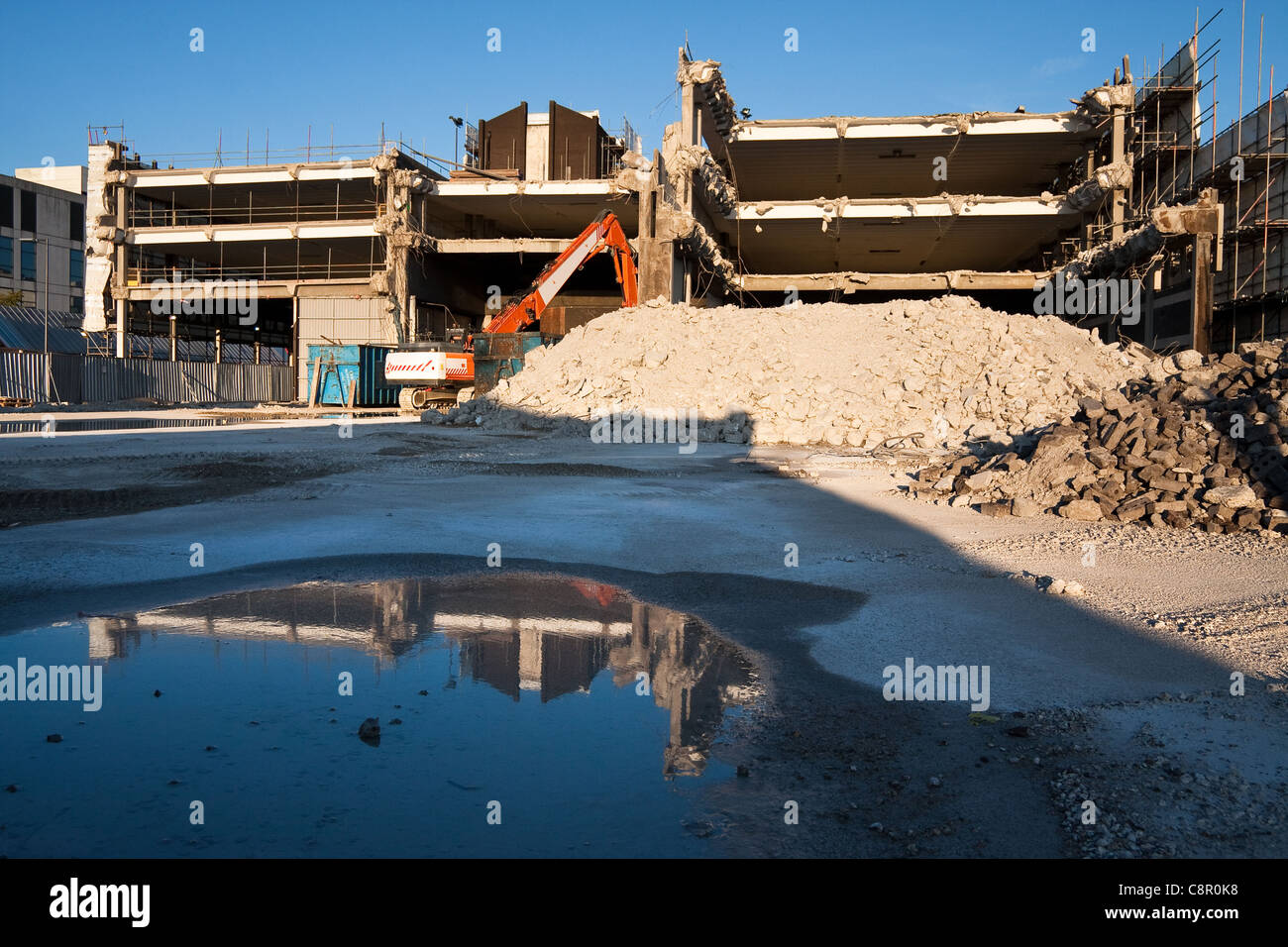 Final stages of demolition during a rebuilding programme in the UK ...