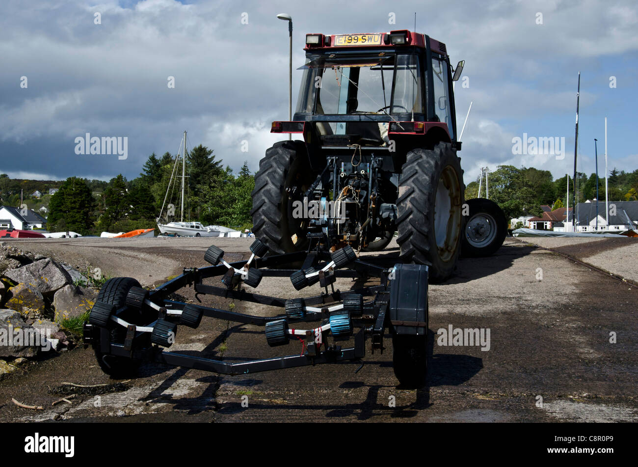 Tractor and boat trailer at Kippford, Galloway, Sout-West Scotland ...