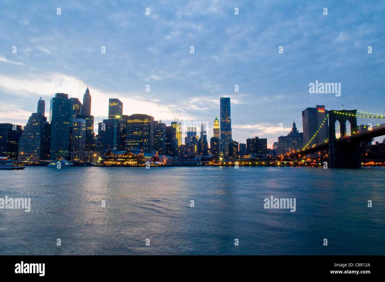 New York city skyline by night taken from Brooklyn Stock Photo - Alamy