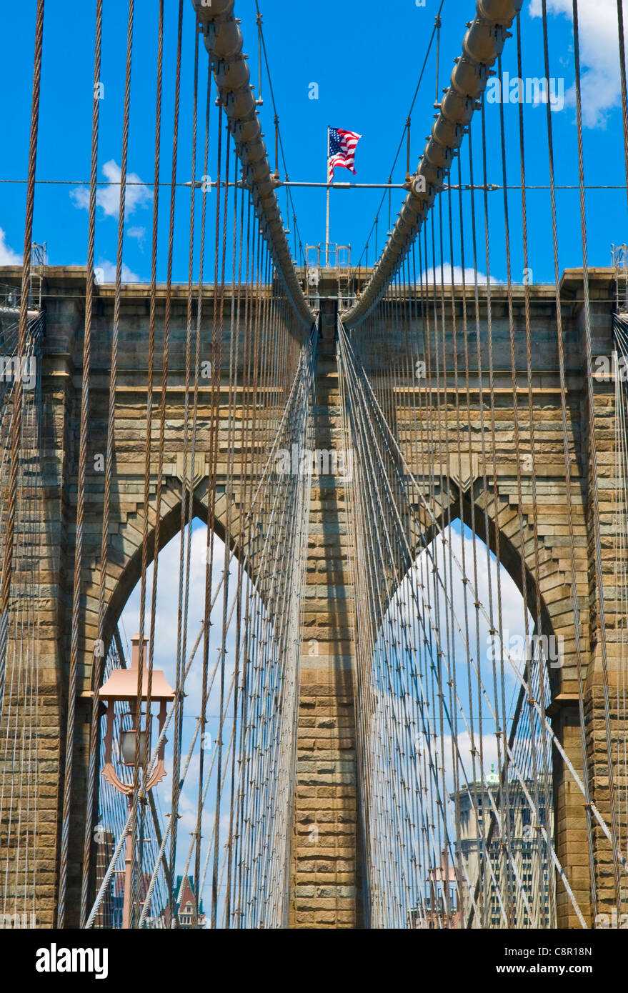 Architectural details of the Brooklyn bridge in New York city Stock ...