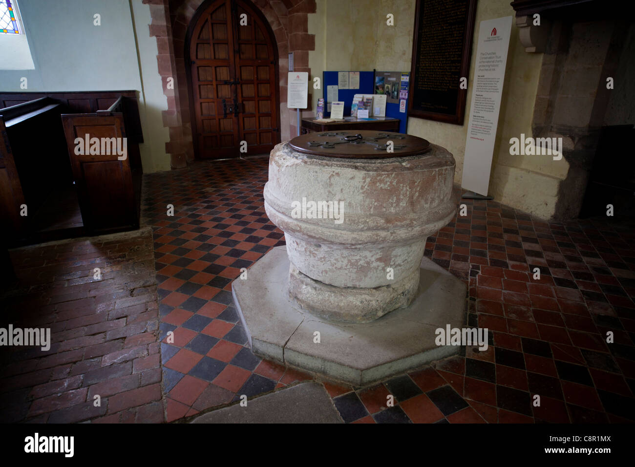 The font at St Andrew's church in Wroxeter carved out of the base of a ...