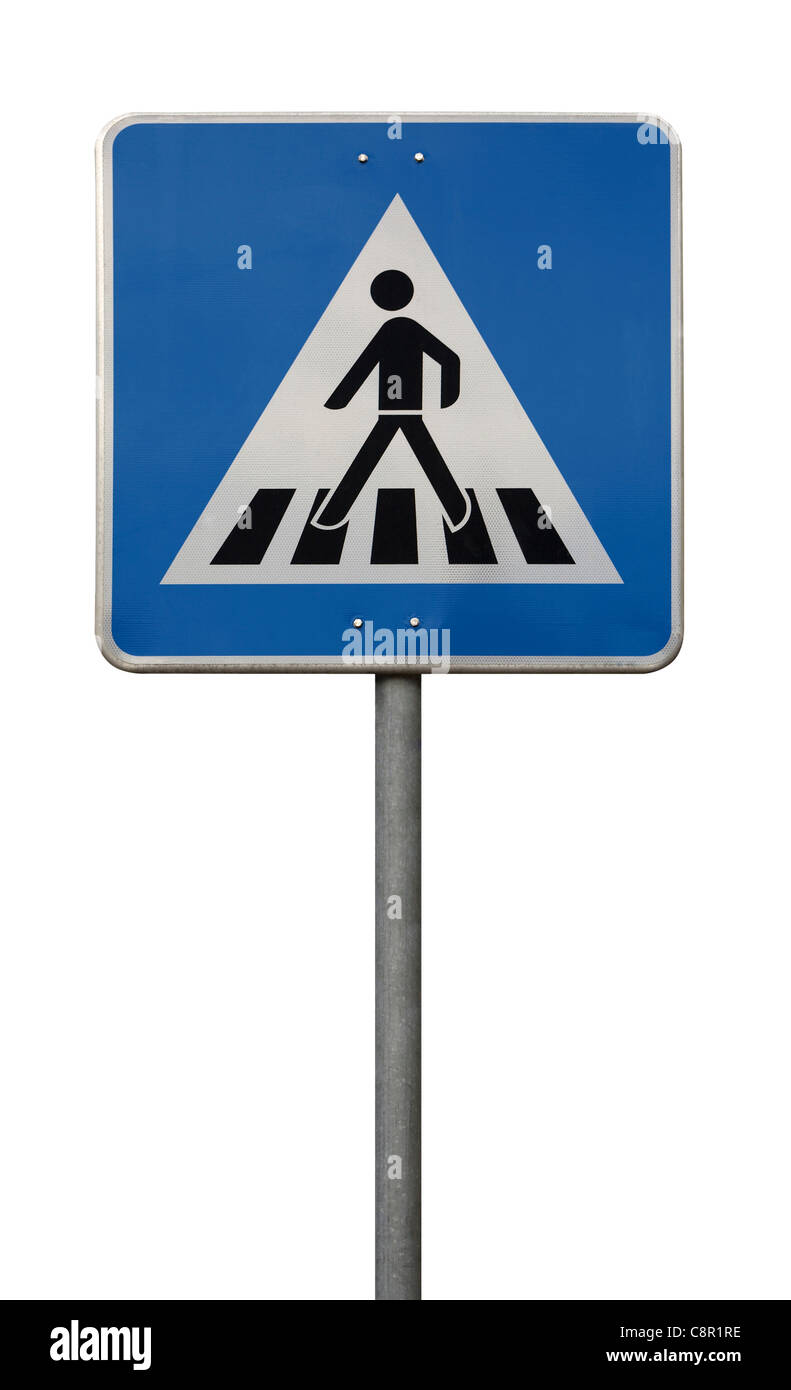 blue crosswalk sign isolated on white Stock Photo - Alamy