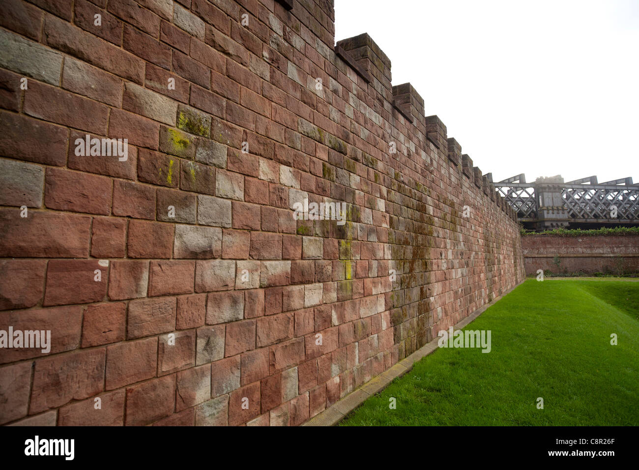 Remains and reconstructed wall of the Roman Fort near the river Irwell ...