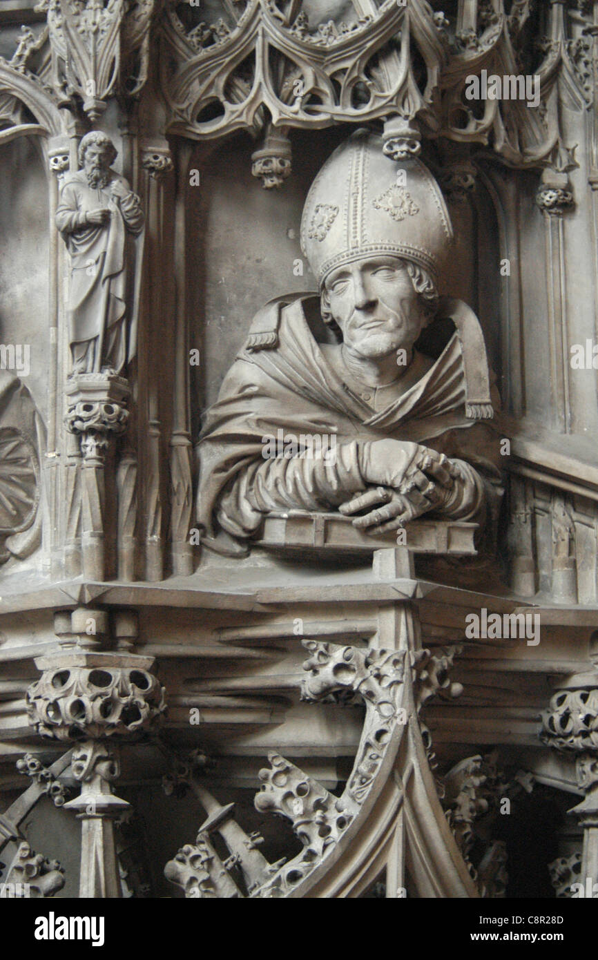 Portrait of St Ambrose the Gothic stone pulpit in St Stephen’s ...