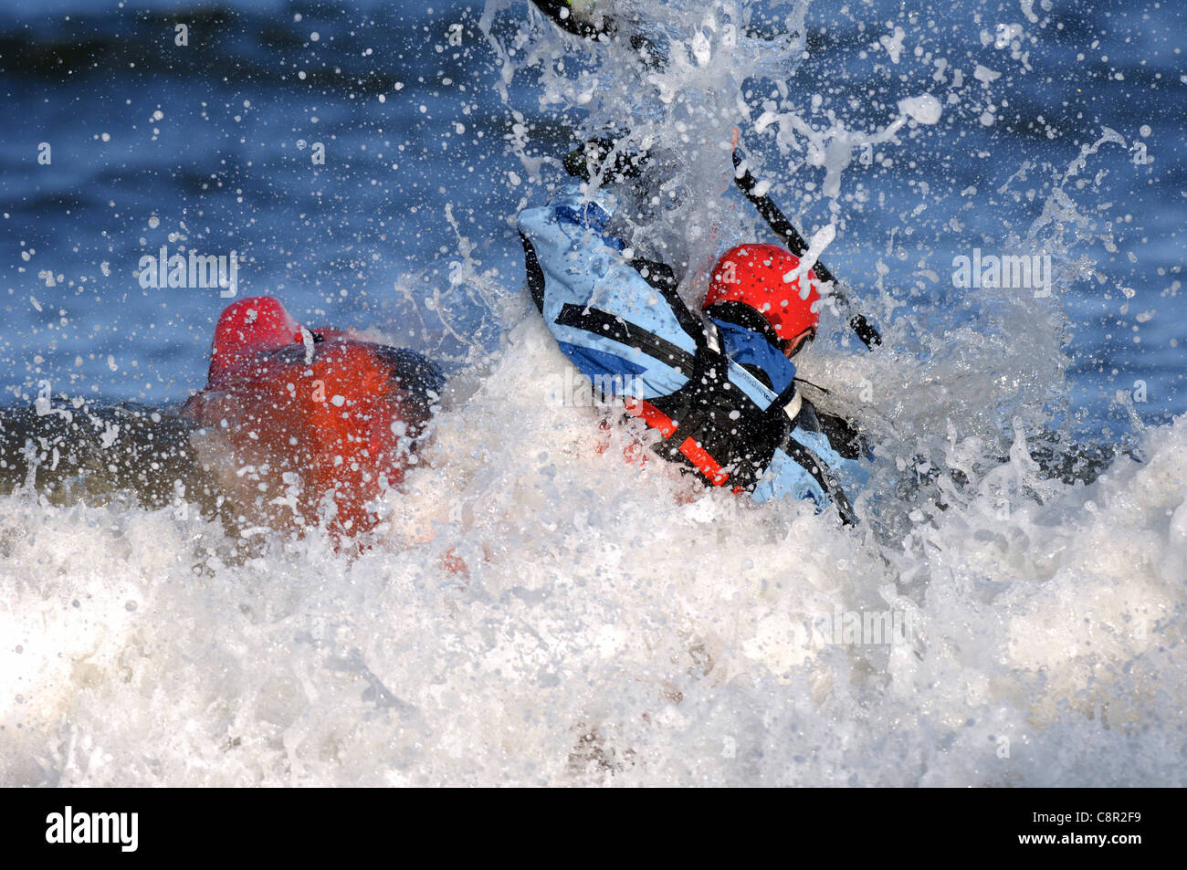 A sea kayak plunges into the waves in Scarborough's North Bay Stock ...