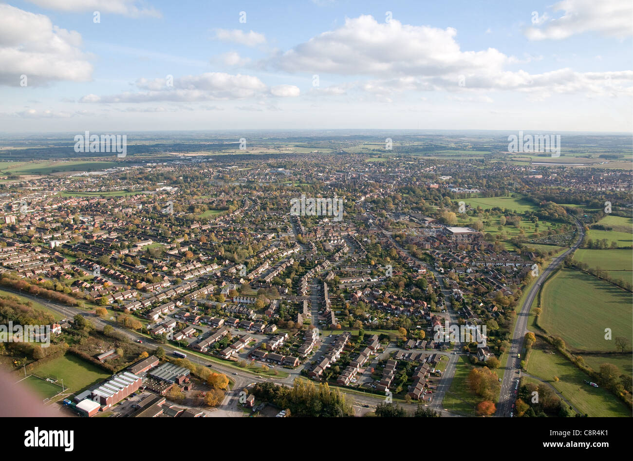 Aerial view Lichfield Staffordshire England from north with A51 on ...