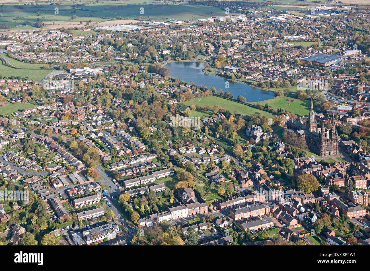 Modern houses Lichfield Staffordshire Stowe Pool Cathedral bottom right ...