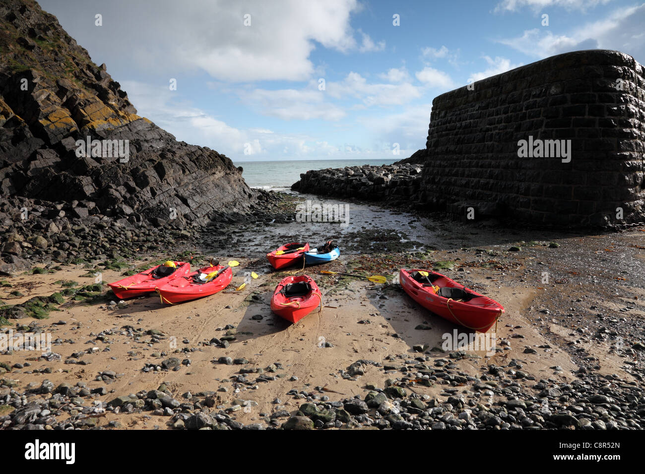 Canoes on the Beach at Stackpole Quay Pembrokeshire National Park Wales ...