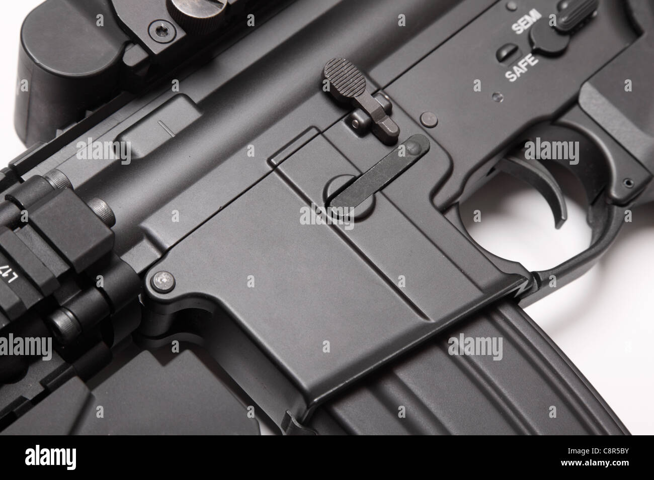 Modern weapon series. US Army M4A1 assault rifle receiver close-up ...