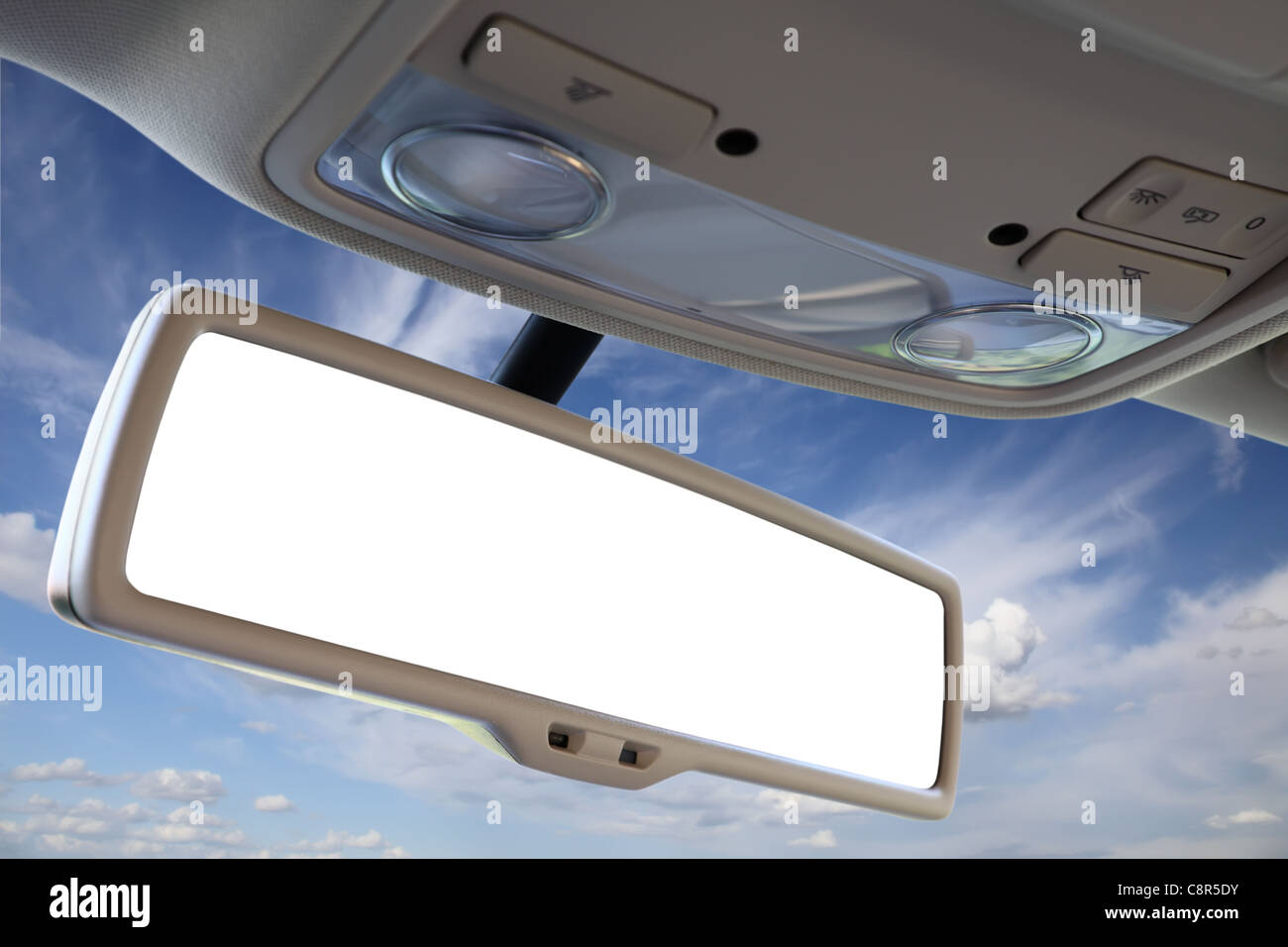 Blank rear view mirror against blue sky Stock Photo - Alamy
