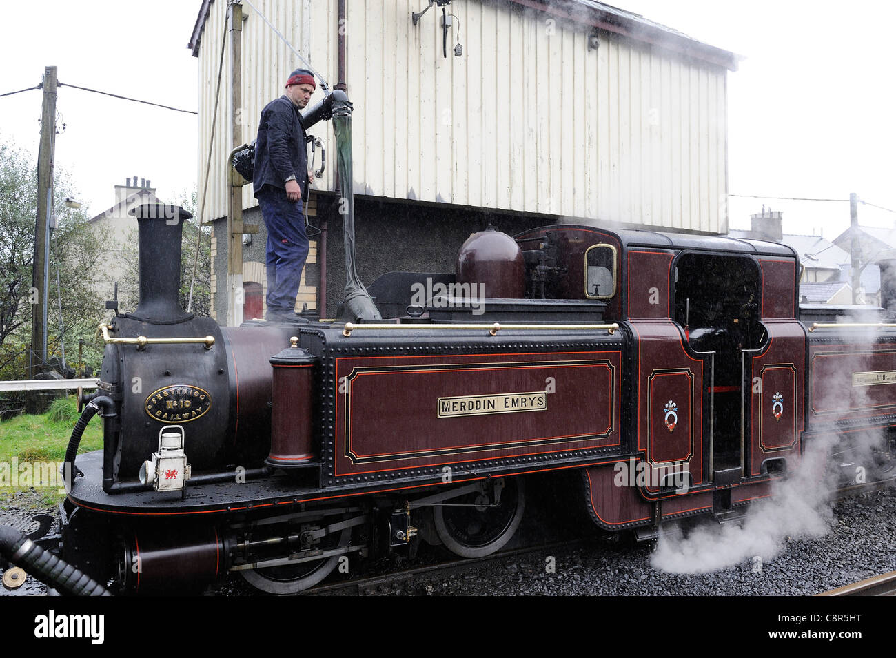 merddin emrys double Fairlie steam locomotive taking water welsh ... merddin emrys double Fairlie steam locomotive taking water welsh ...