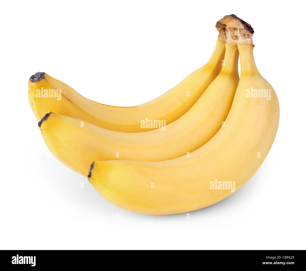 Three yellow bananas isolated on white background Stock Photo - Alamy