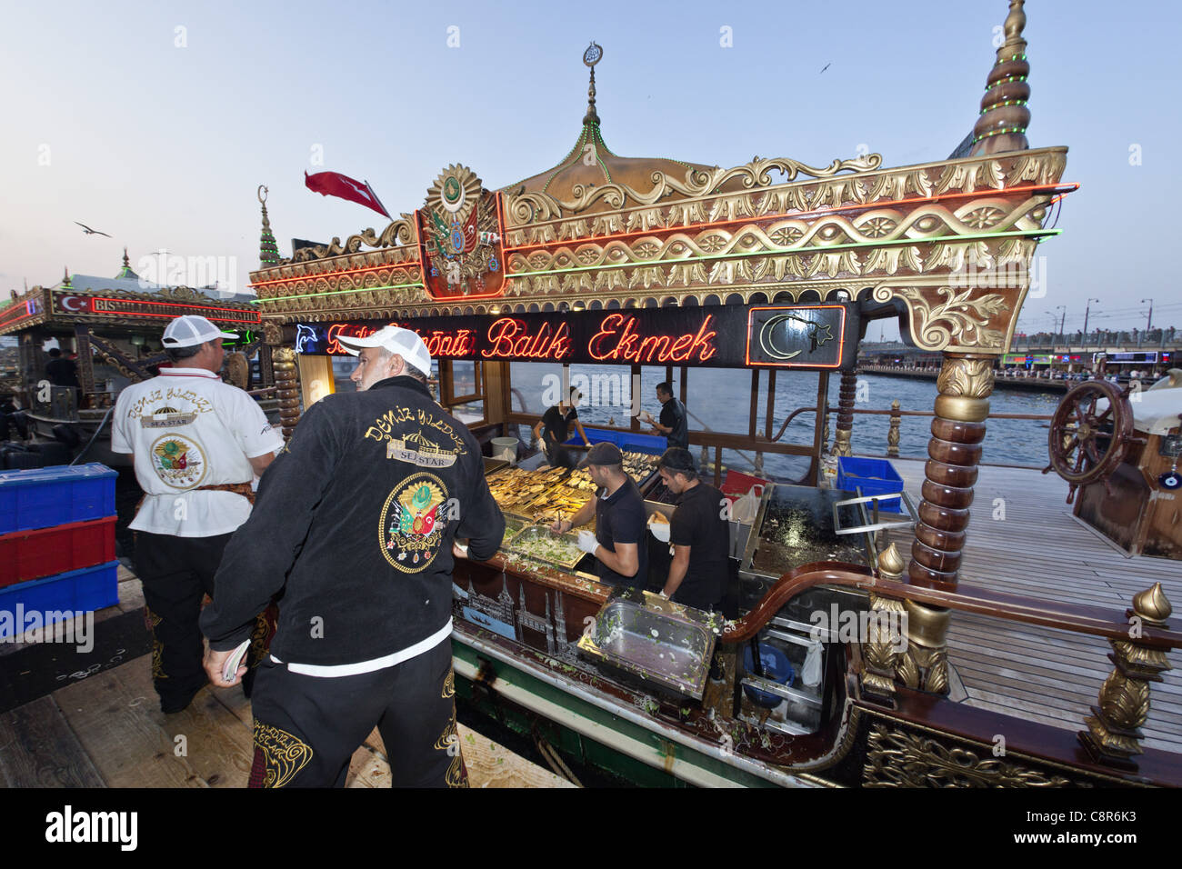 Fresh fish sandwiches made at waterfront Eminonu , Istanbul, Turkey ...