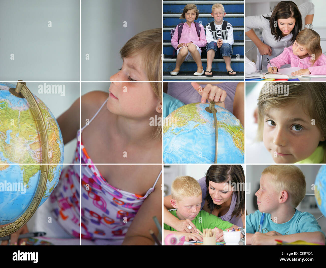 Collage of kids doing homework Stock Photo - Alamy