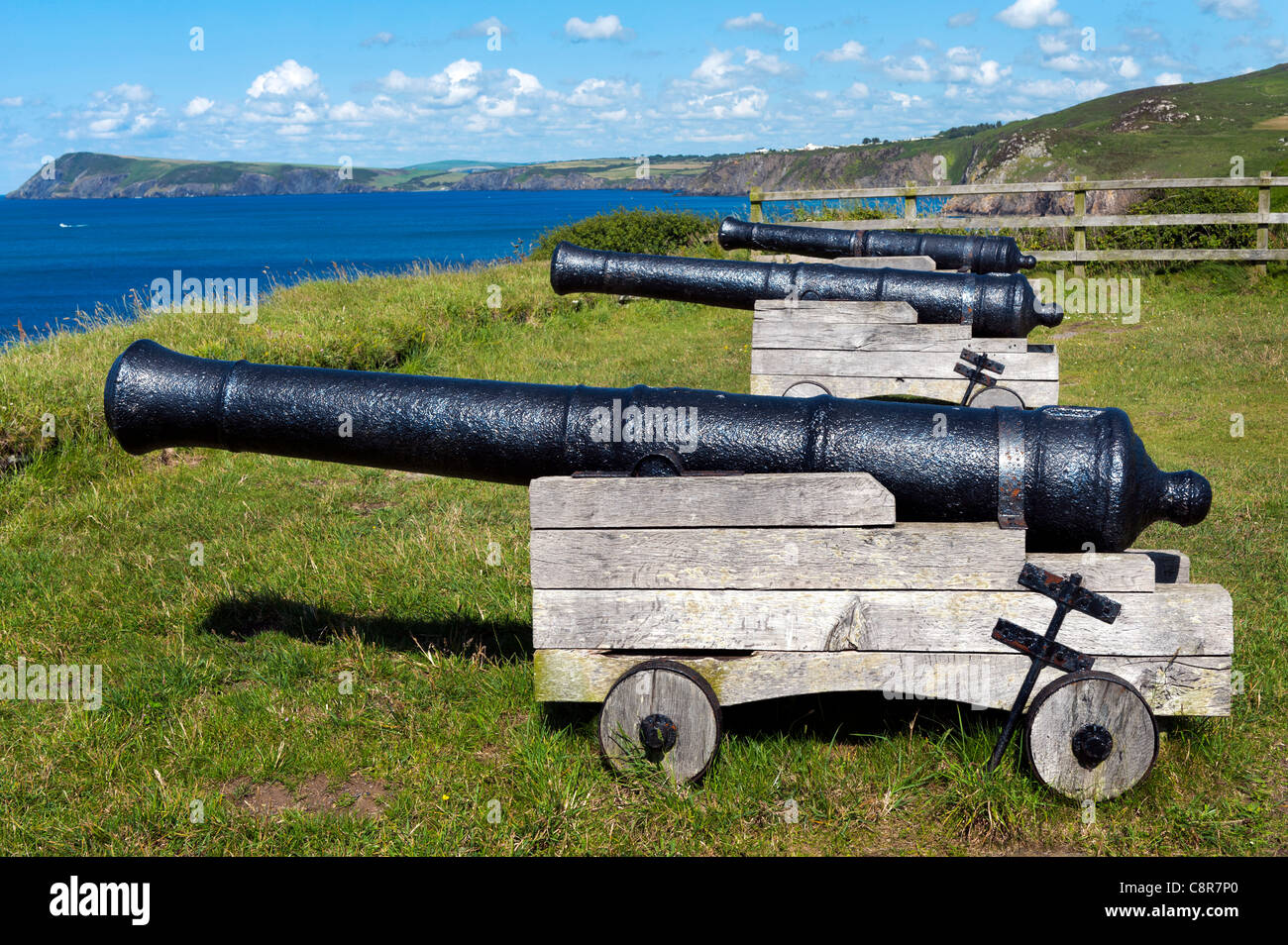 Naval cannon from 1780's defending Fishguard Lower Town Harbour Stock ...