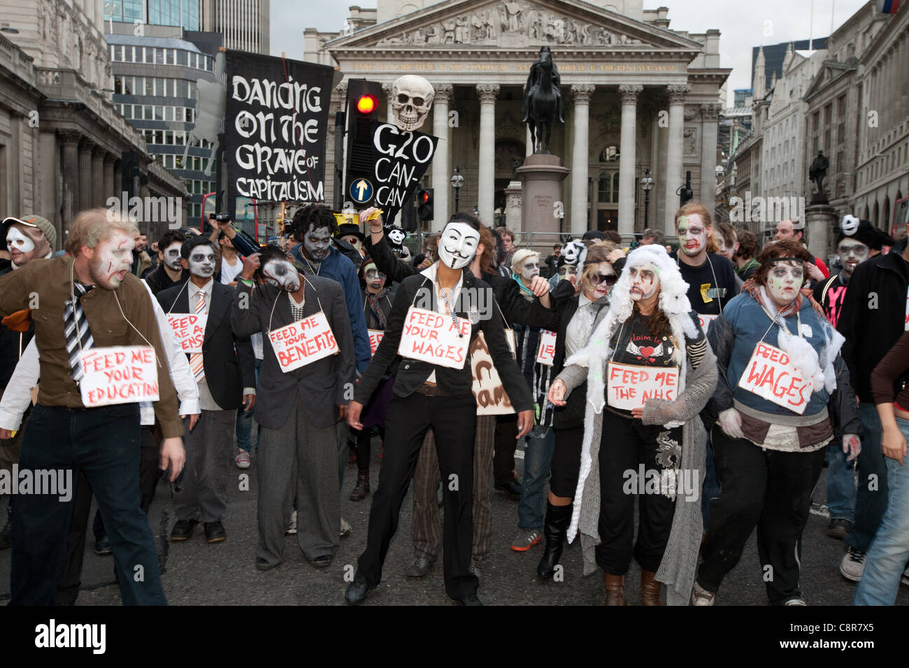 London, UK, 31/10/2011. Activists dressed as zombies dancing to Michael ...