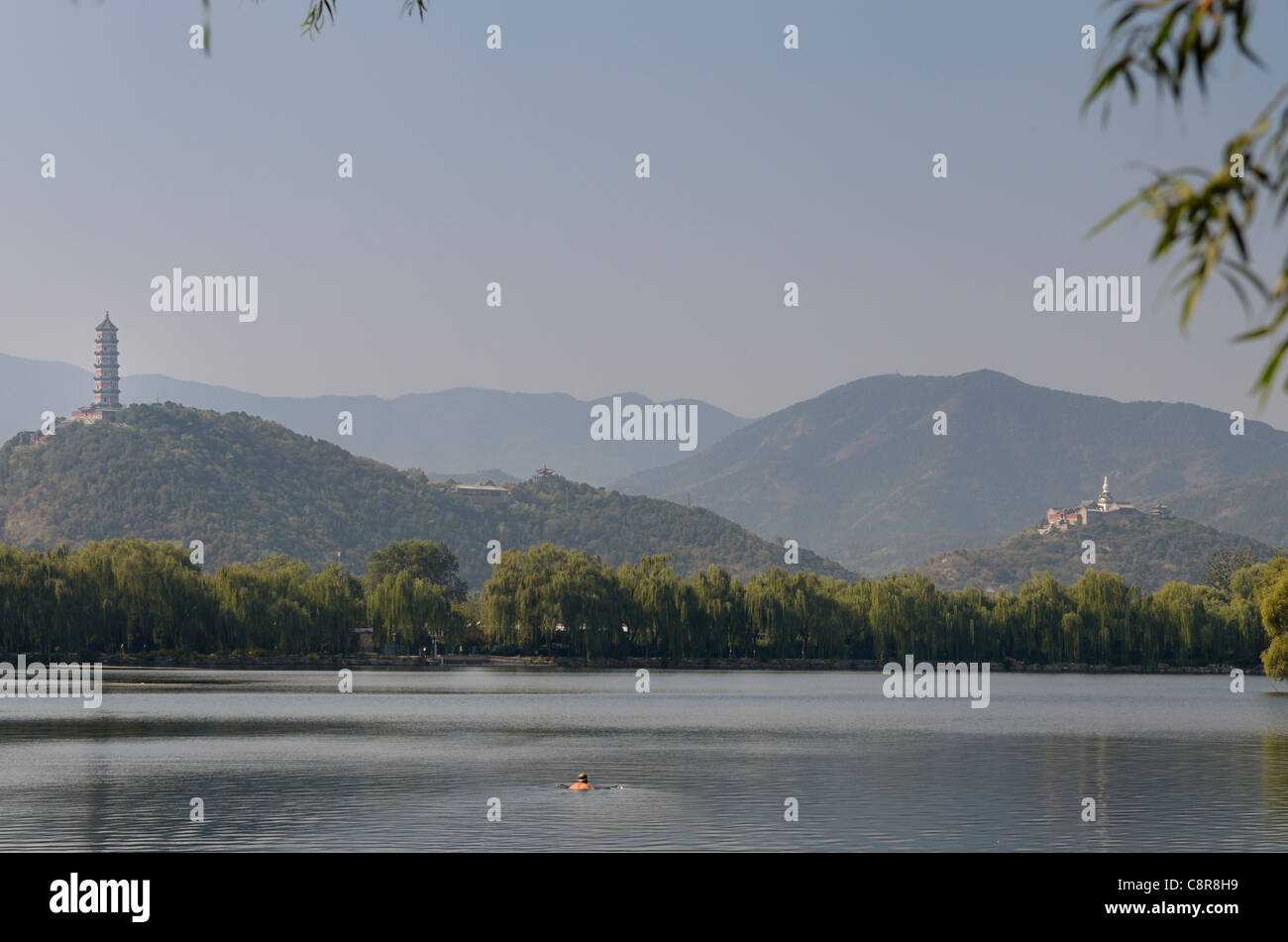 Jade Peak Pagoda on Jade Spring Mountain and Swimmer in West Kunming ...