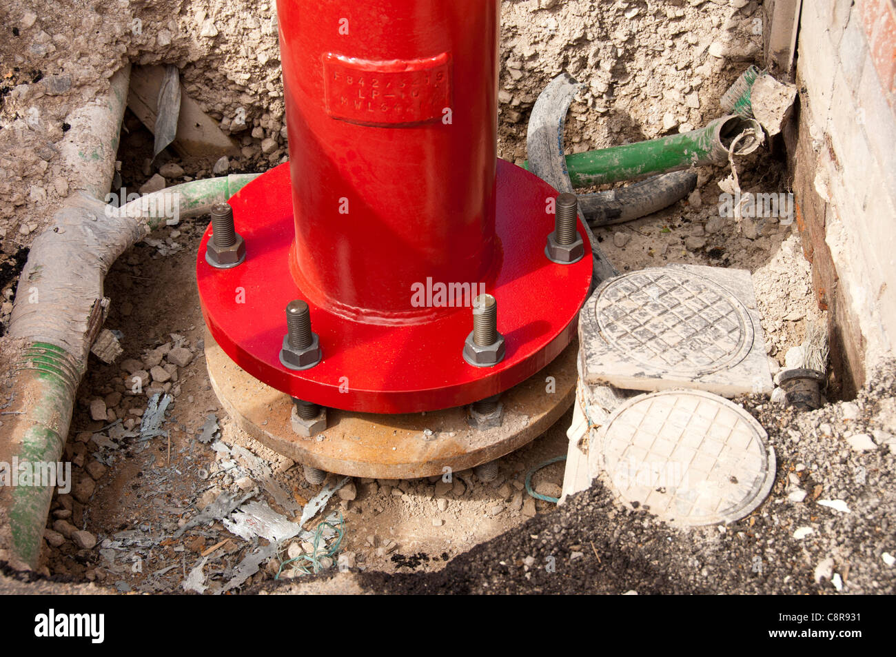 Base of an Overhead Line Equipment (OHLE) pole, East Manchester Line of ...