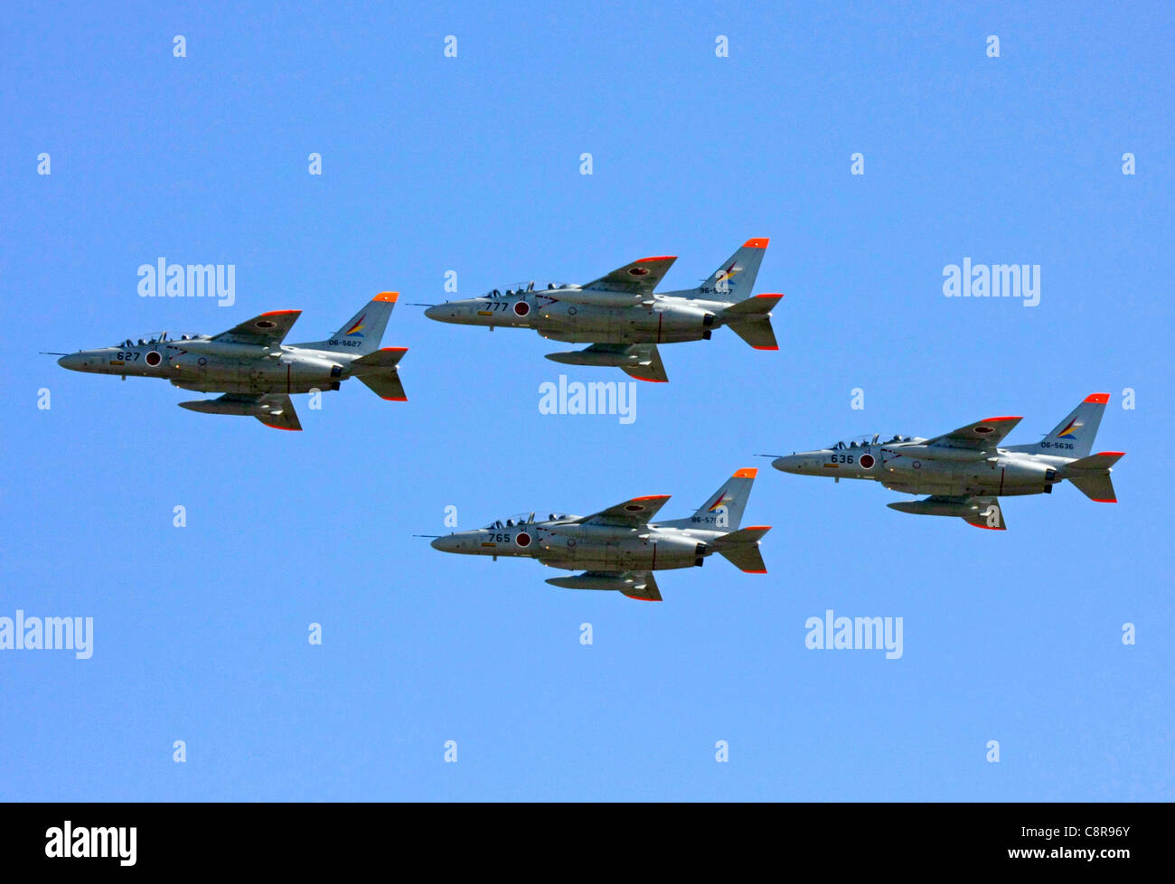 Formation flight of Kawasaki T4 trainer of Japan Air Self Defense Force ...