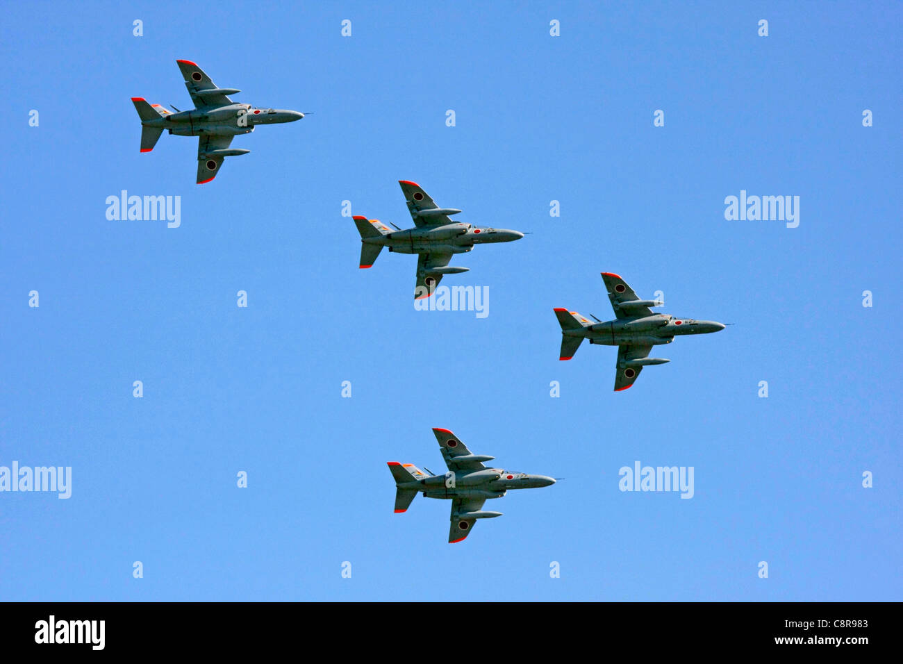 Formation flight of Kawasaki T4 trainer of Japan Air Self Defense Force ...