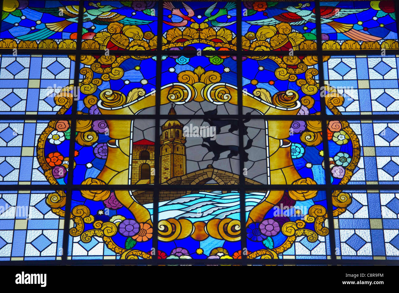 Stained glass window in the Mercado de la Ribera market Bilbao Basque ...
