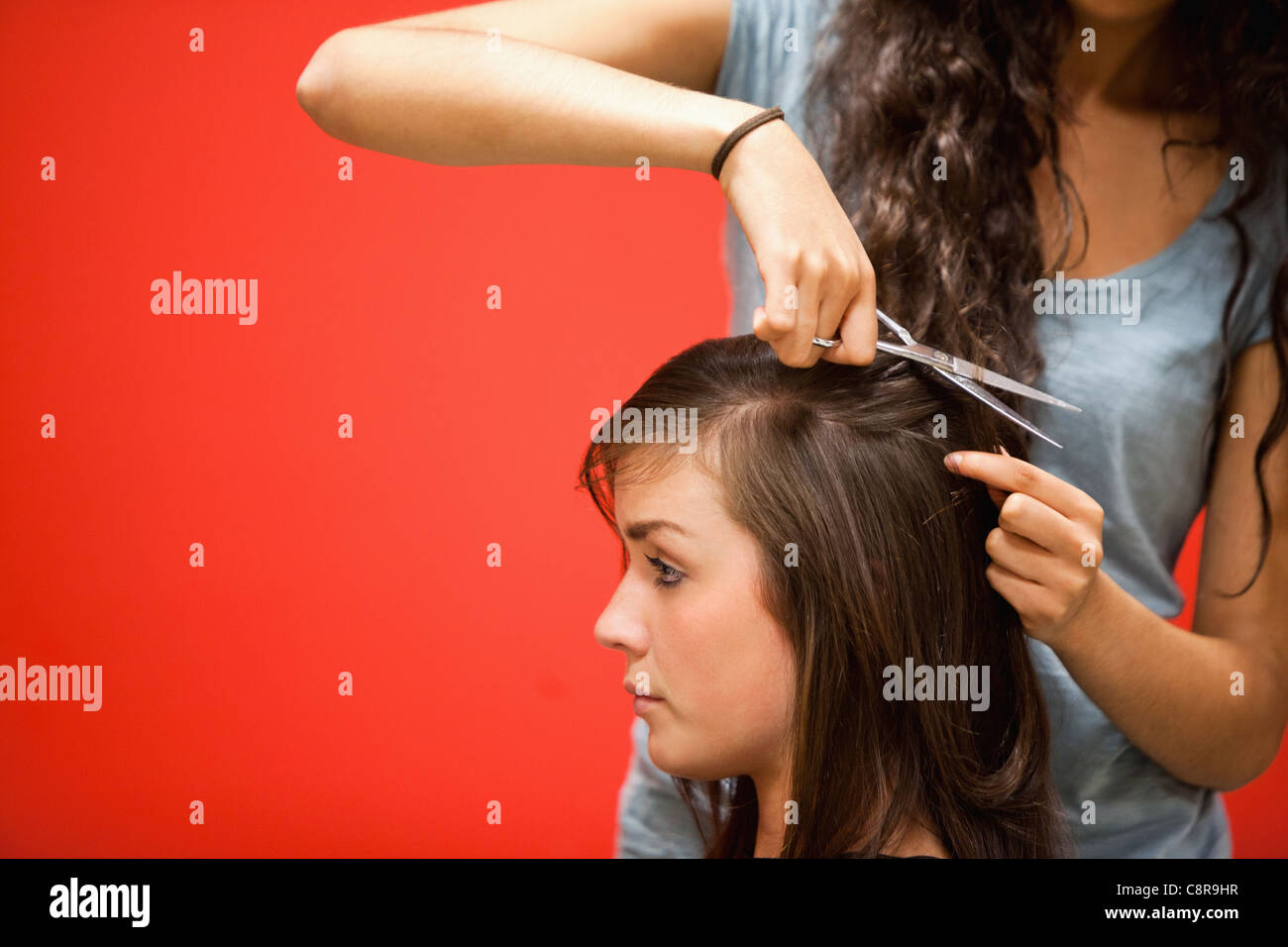 Student hairdresser cutting hair Stock Photo - Alamy