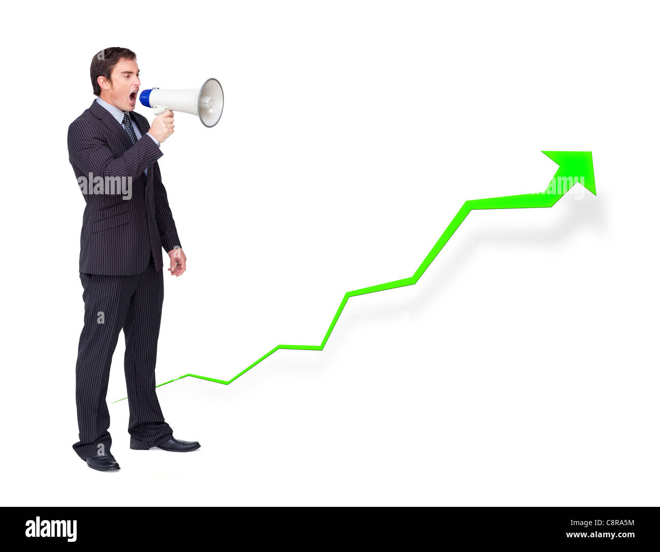 Businessman using a megaphone Stock Photo - Alamy