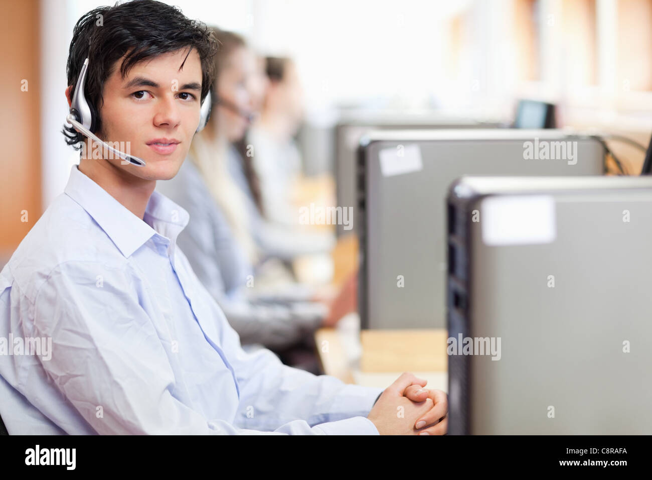 Operators using a computer Stock Photo - Alamy