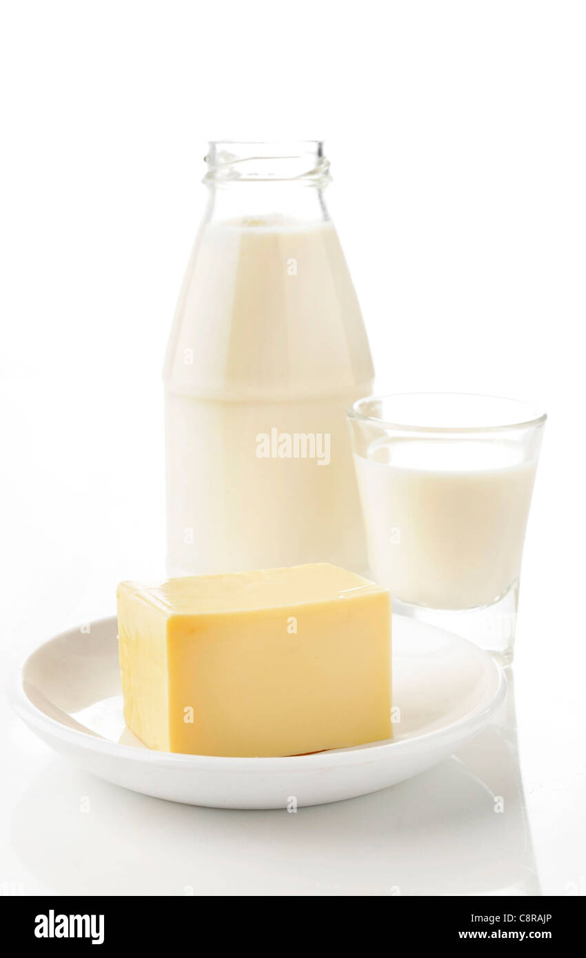 cheese and milk on white background Stock Photo - Alamy
