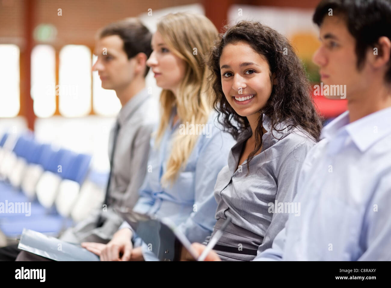 Communication smiling sitting journalist interview hi-res stock ...