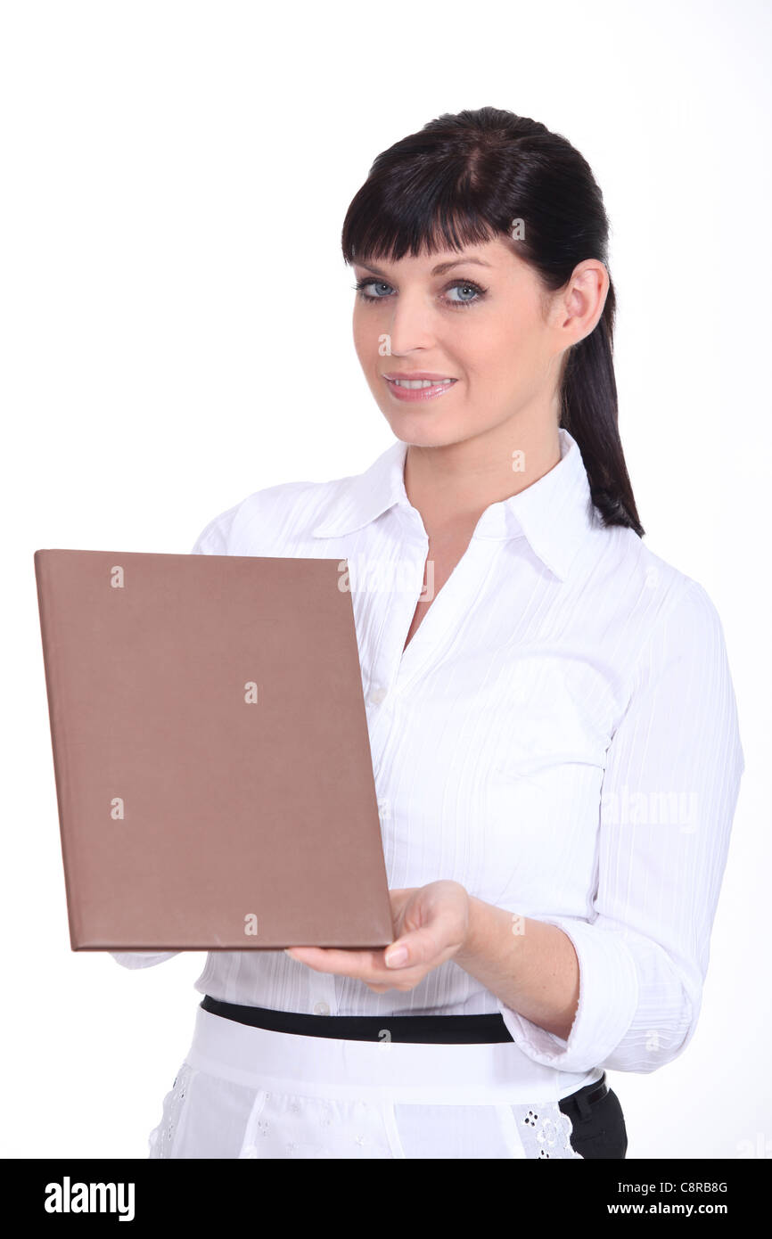 waitress showing a menu Stock Photo - Alamy