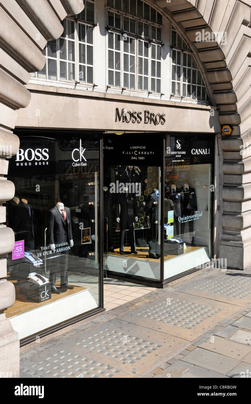 Looking down on Moss Bros retail business shop Regent Street London ...