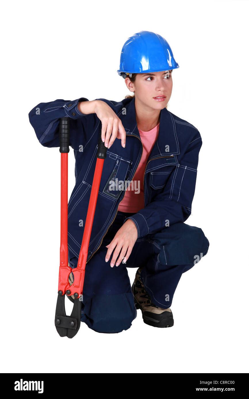 A female manual worker with pliers Stock Photo - Alamy