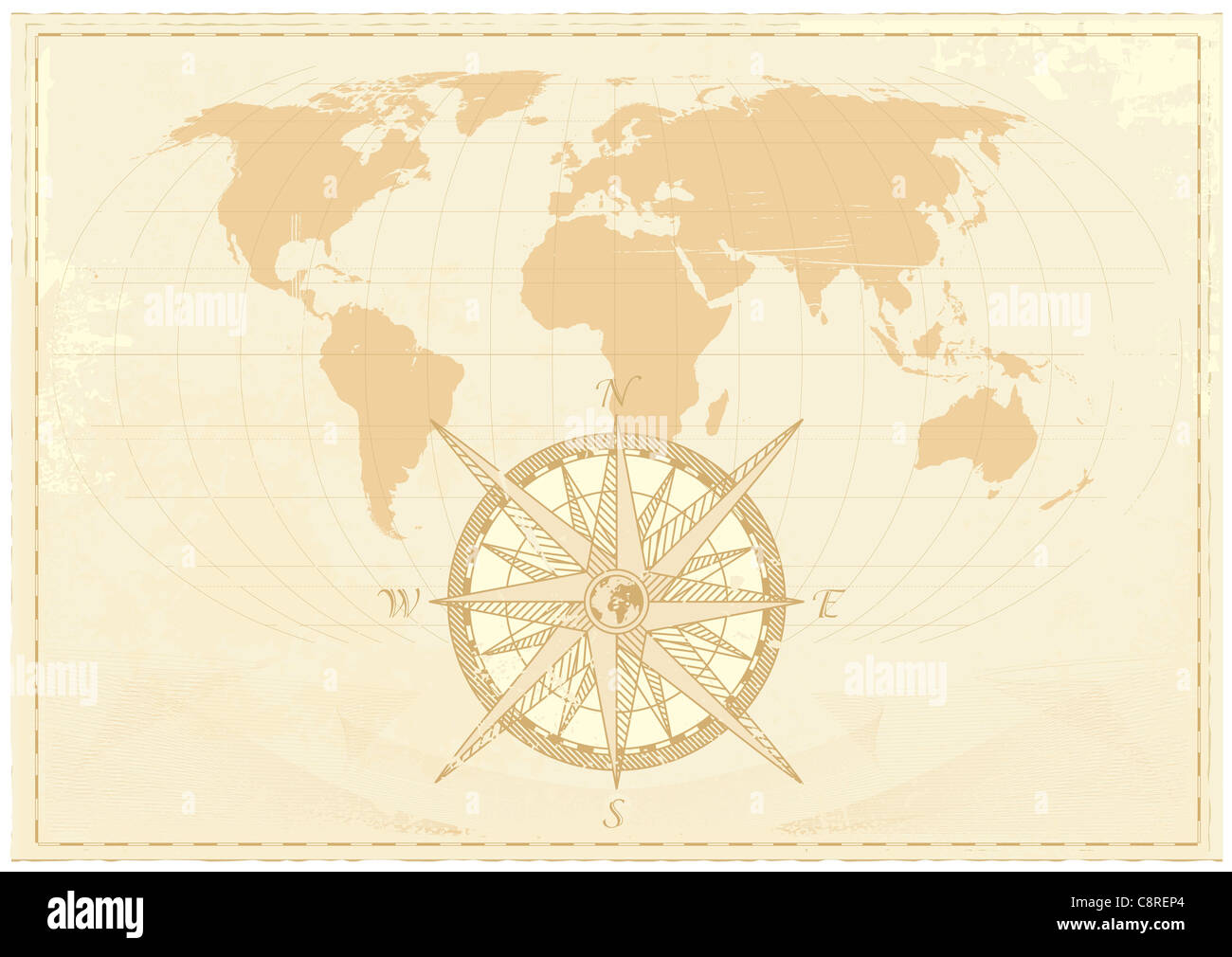 Vintage word map grunge background with retro compass Stock Photo - Alamy