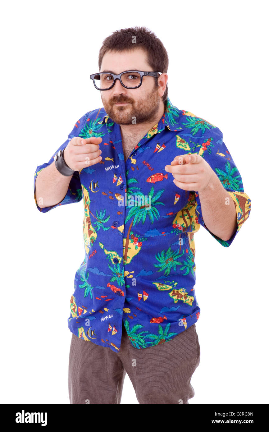 young silly man with a hawaiian shirt, isolated Stock Photo - Alamy