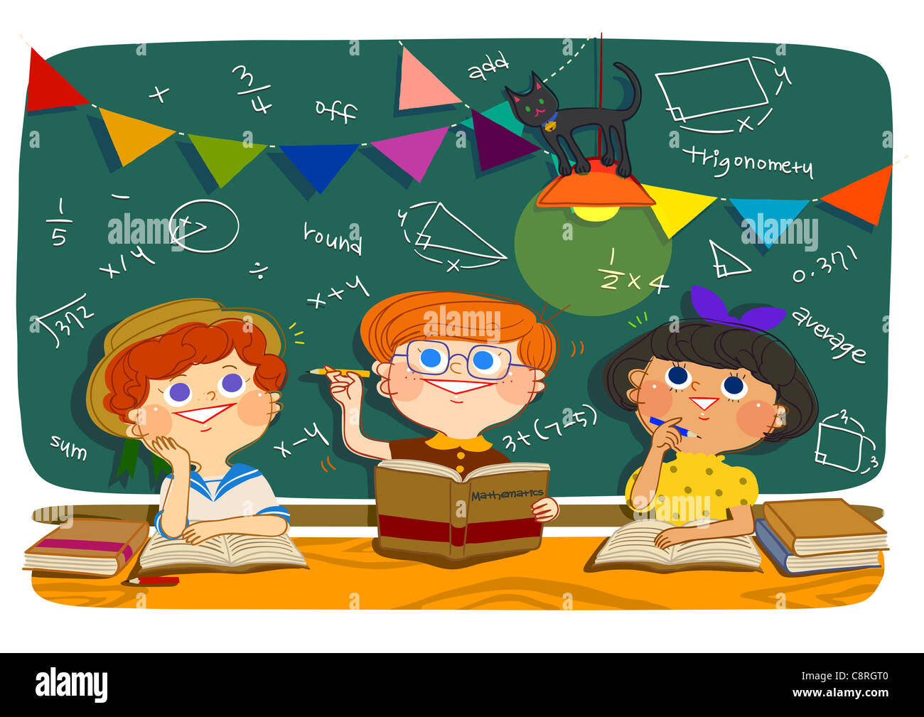 Students with books over blackboard Stock Photo - Alamy