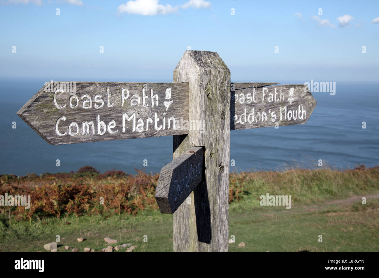 Coast Path Signpost on the South West Coast Path near Combe Martin ...