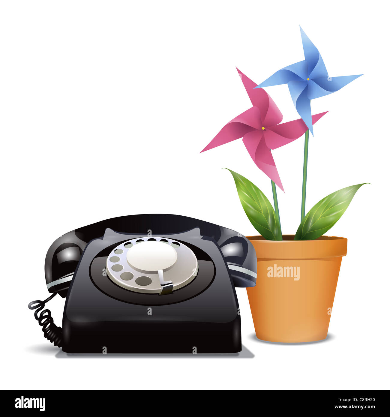 Illustration of rotary phone with a potted plant Stock Photo - Alamy
