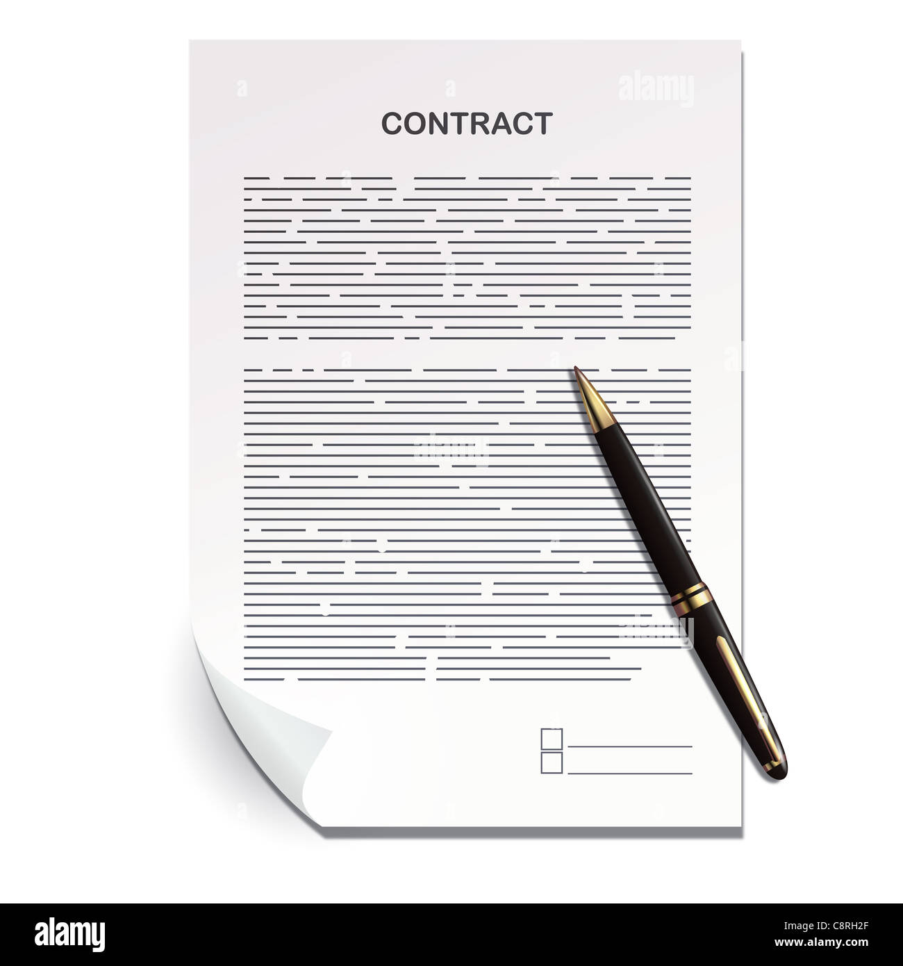 Illustration of contract paper with a pen Stock Photo - Alamy