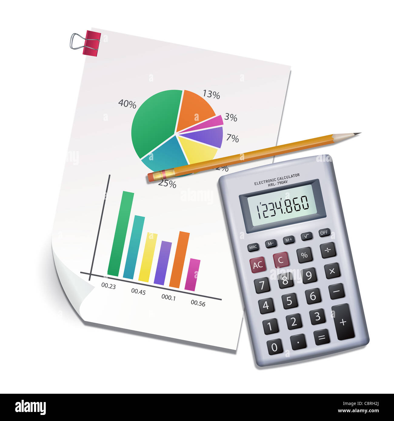 Illustration of calculator, pencil and graph Stock Photo - Alamy