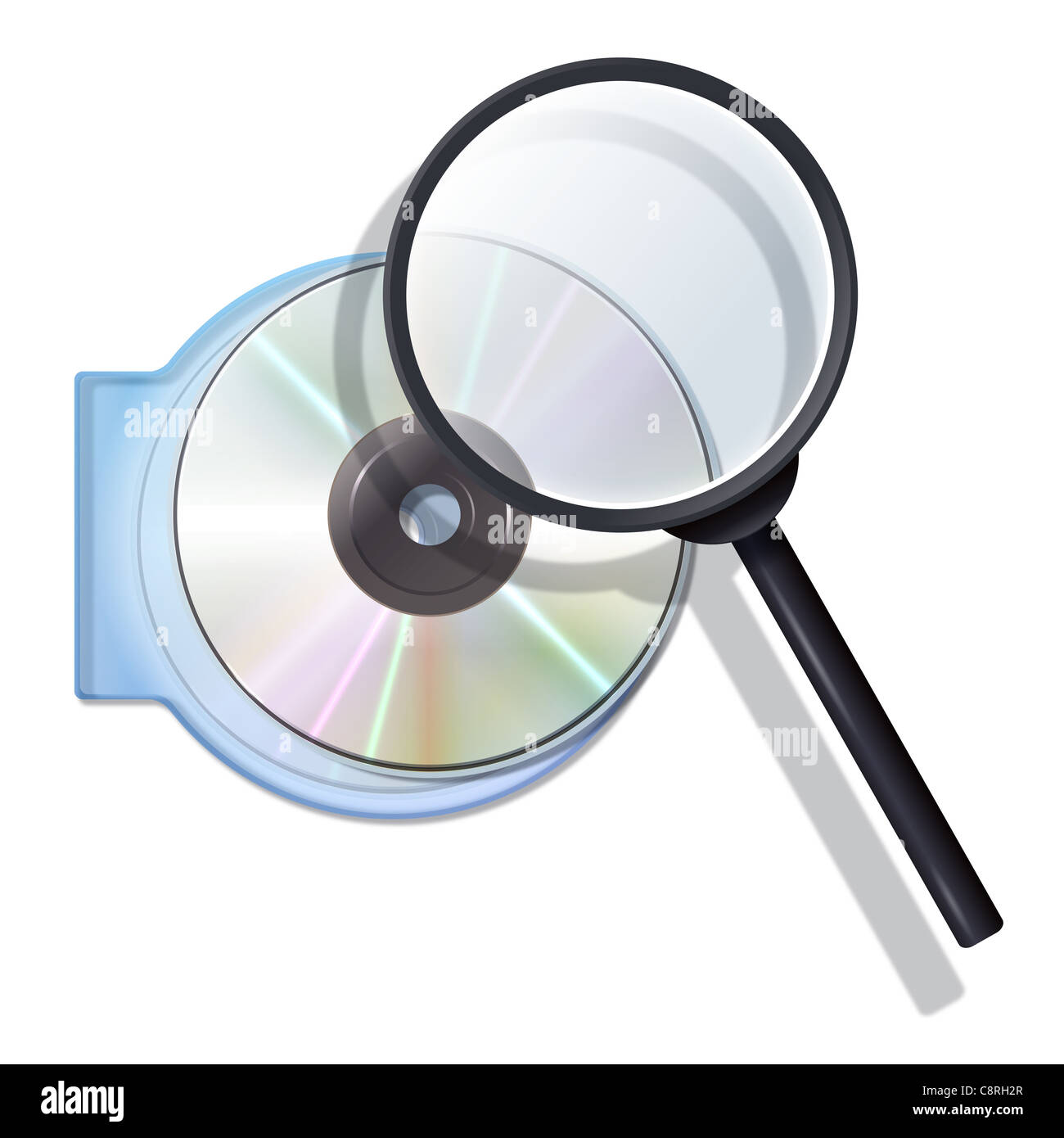 Illustration of compact disc and magnifying glass Stock Photo - Alamy