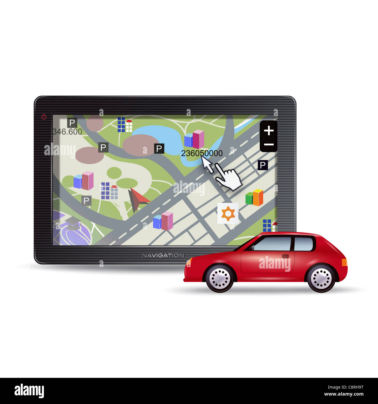 Illustration of GPS navigation and car over white background Stock ...