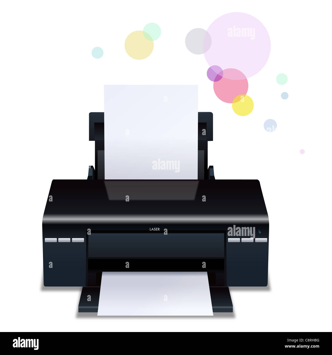 Illustration of laser printer with paper printing out Stock Photo - Alamy