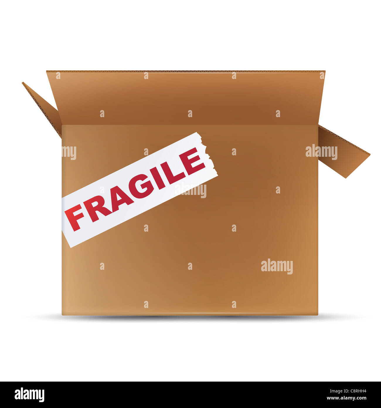 Open box with fragile sign over white background Stock Photo - Alamy