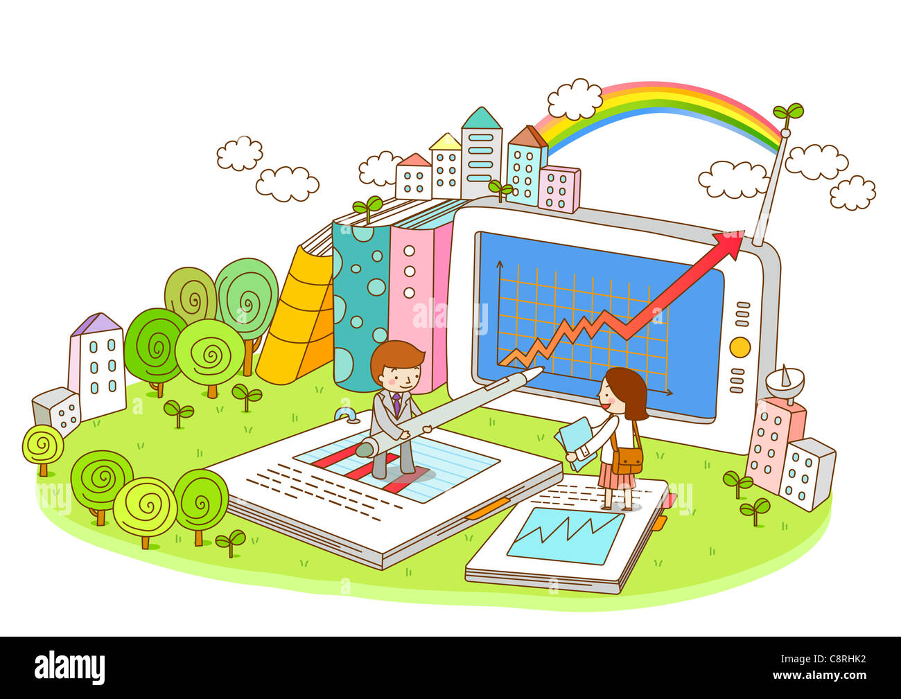 Illustration of business people and graph Stock Photo - Alamy