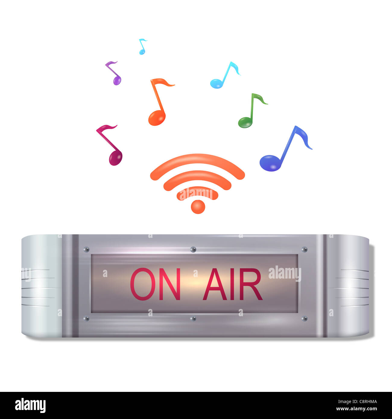 Radio with musical notes against white background Stock Photo - Alamy