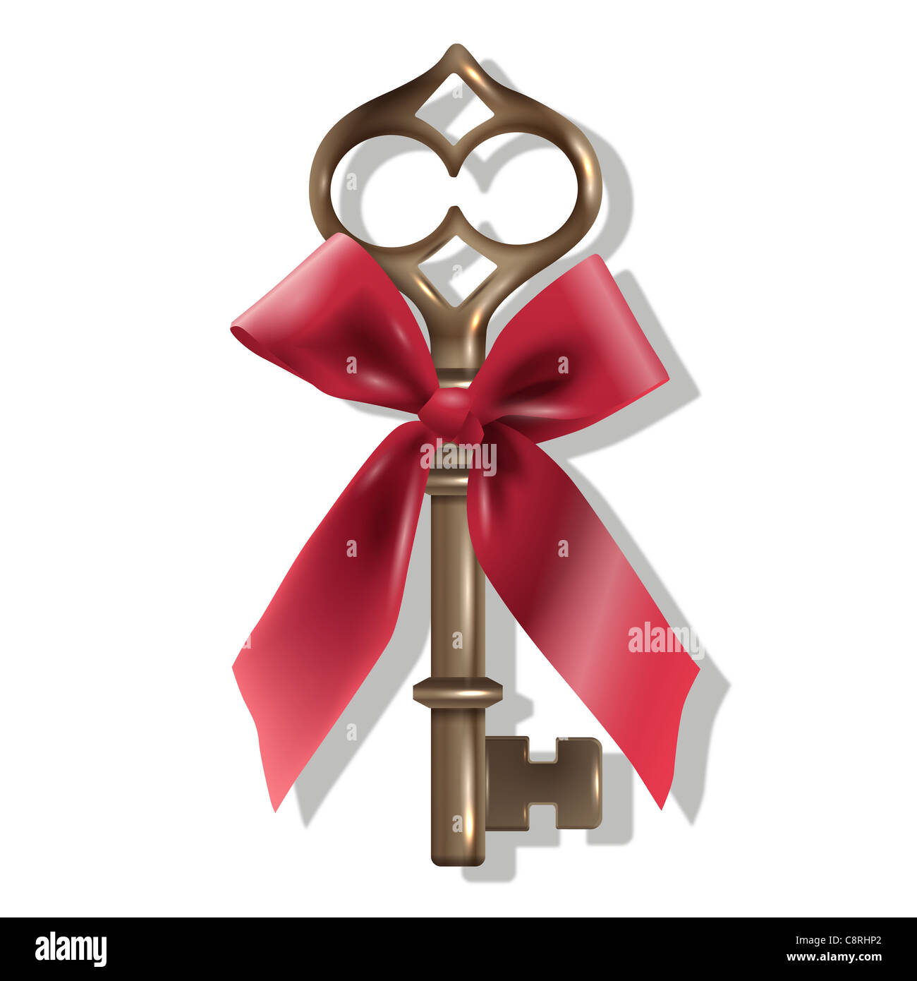 Key tied with ribbon against white background Stock Photo - Alamy